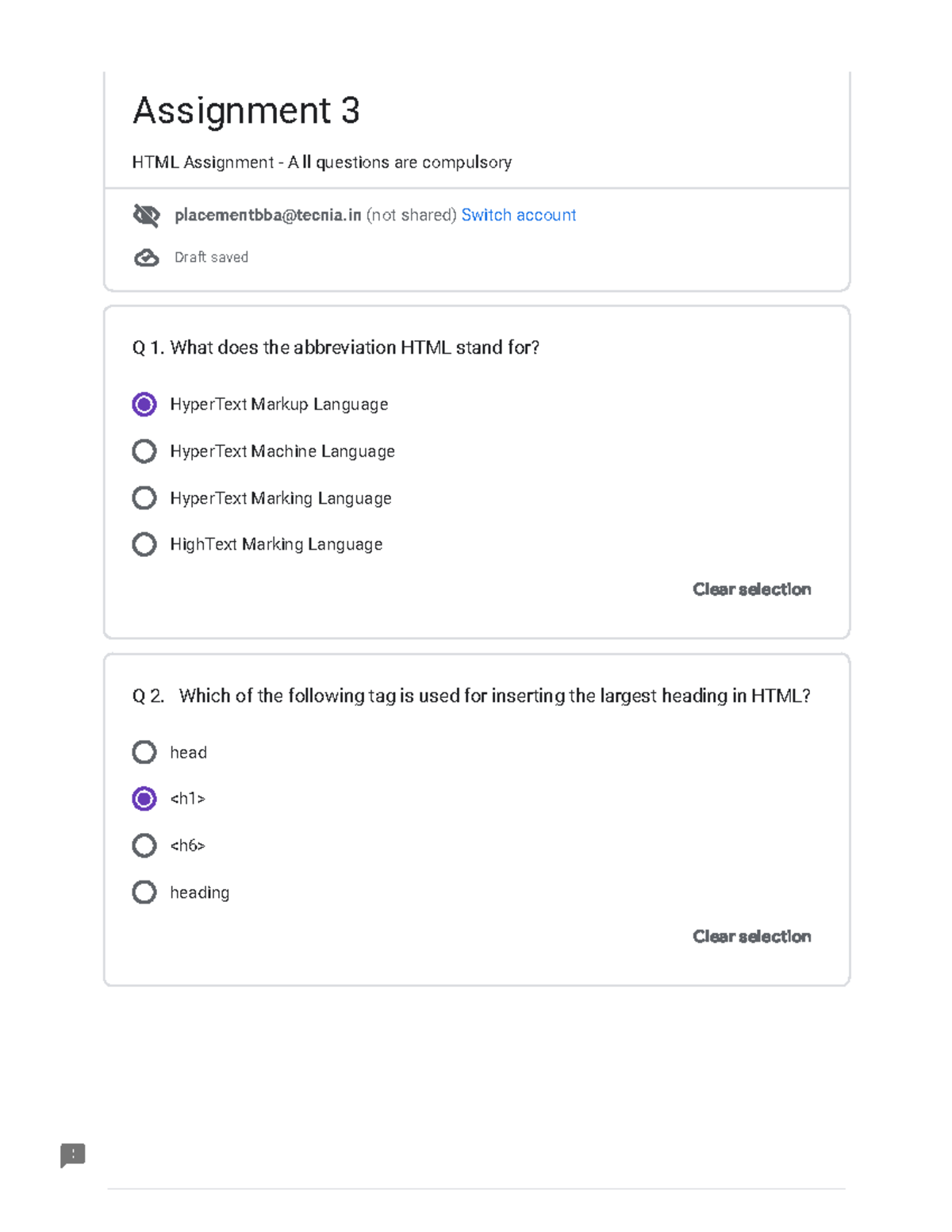 Assignment 3 - What does the abbreviation HTML stand for? Clear ...