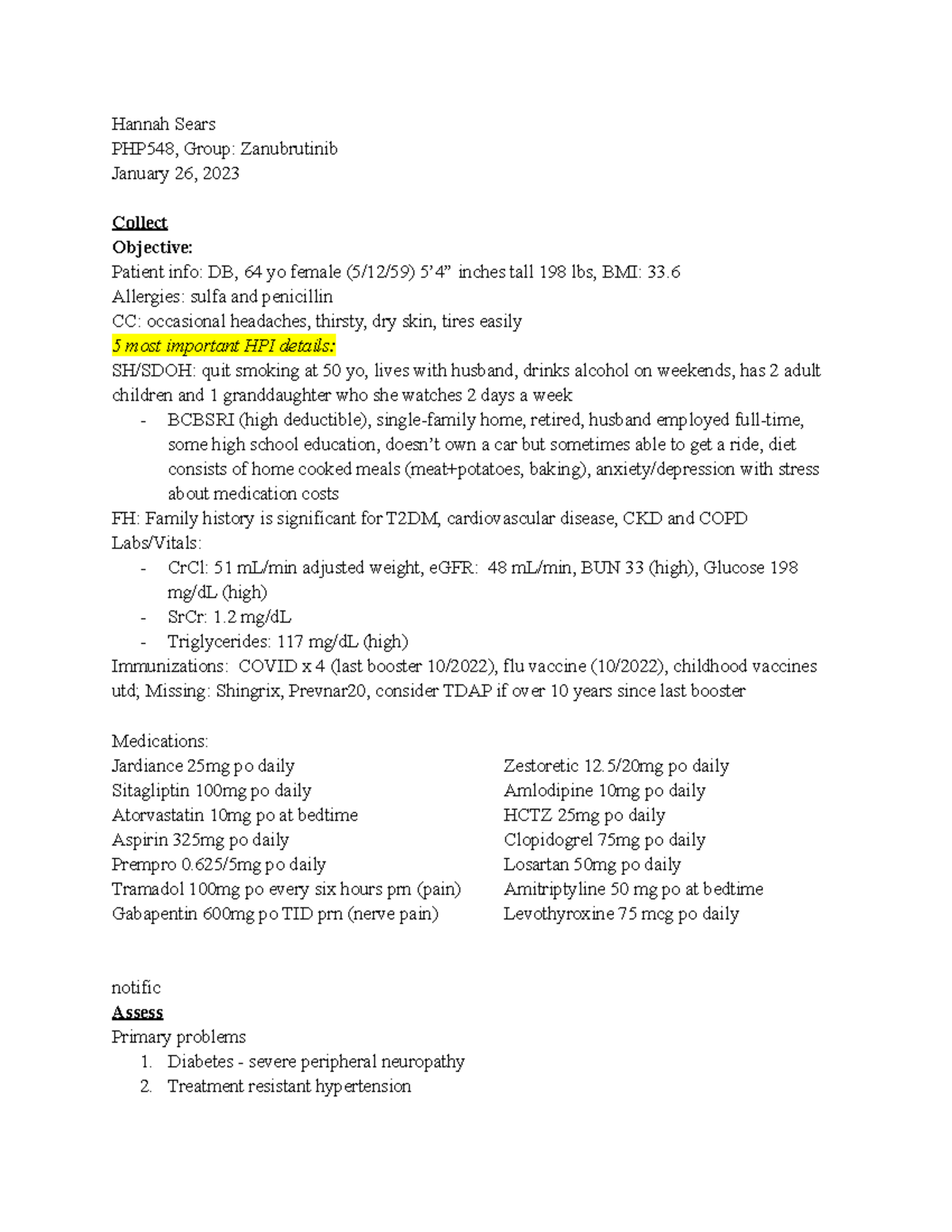 LB1.1 - Written Note - pharmd CTS - Hannah Sears PHP548, Group ...