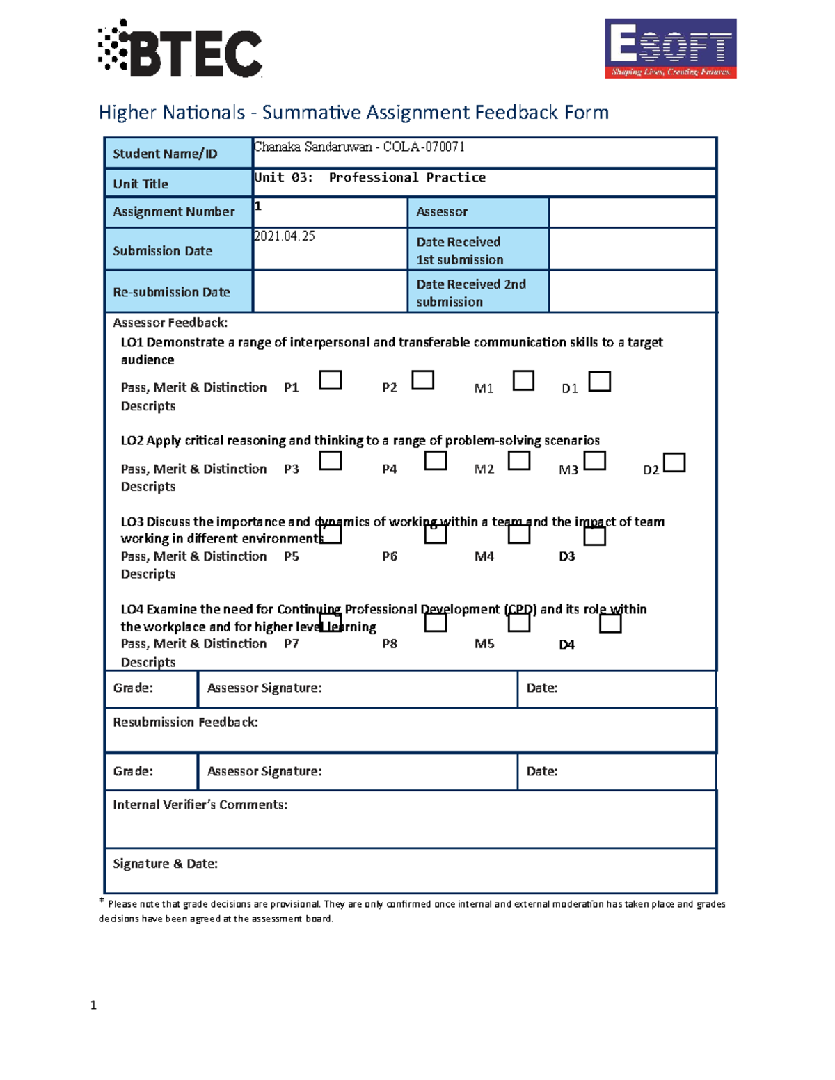 COL-A-070071-Unit 03 - Professional Practice - Higher Nationals ...