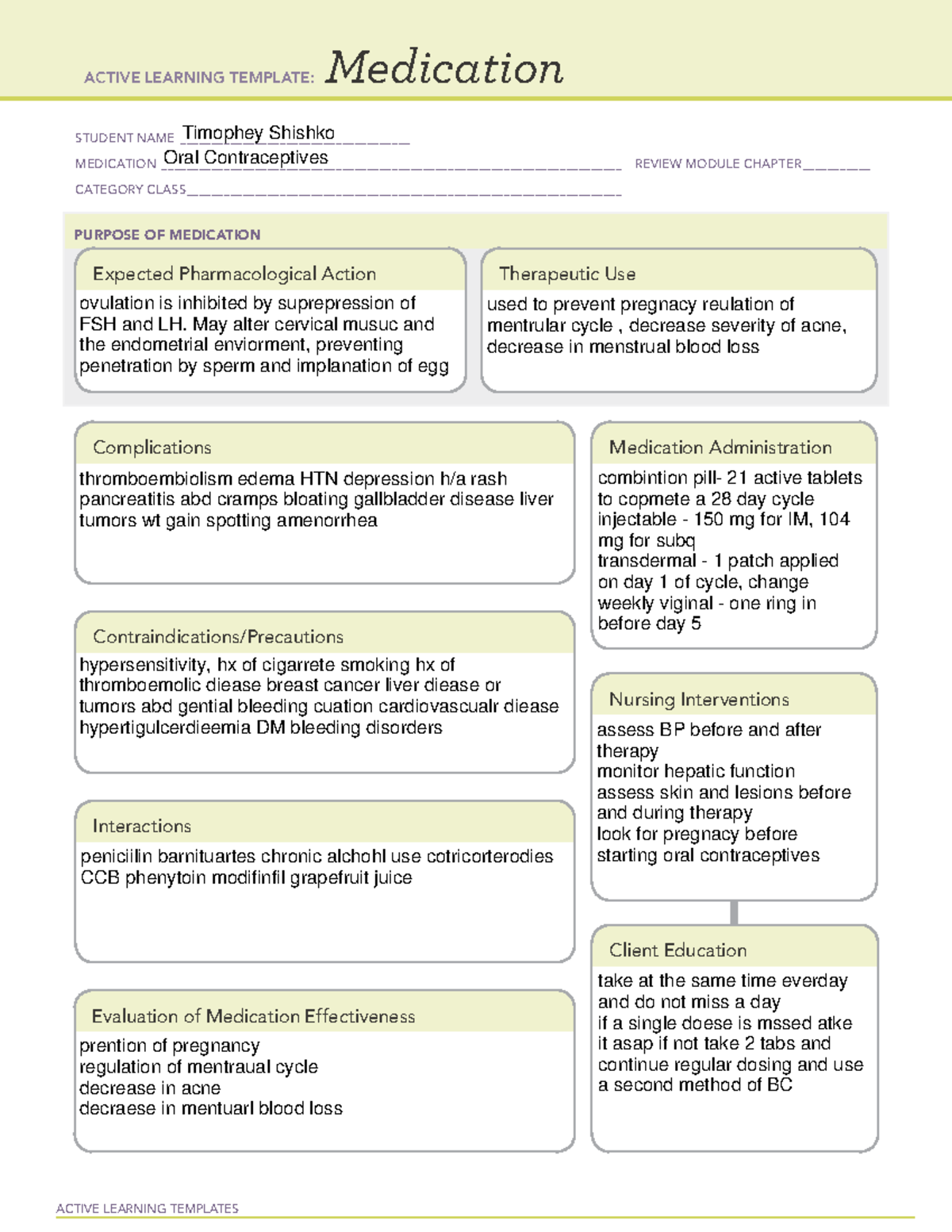 Active learning medication oral contraception - ACTIVE LEARNING ...