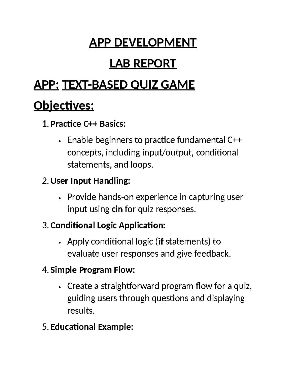 APP Development 15 - APP DEVELOPMENT LAB REPORT APP: TEXT-BASED QUIZ ...