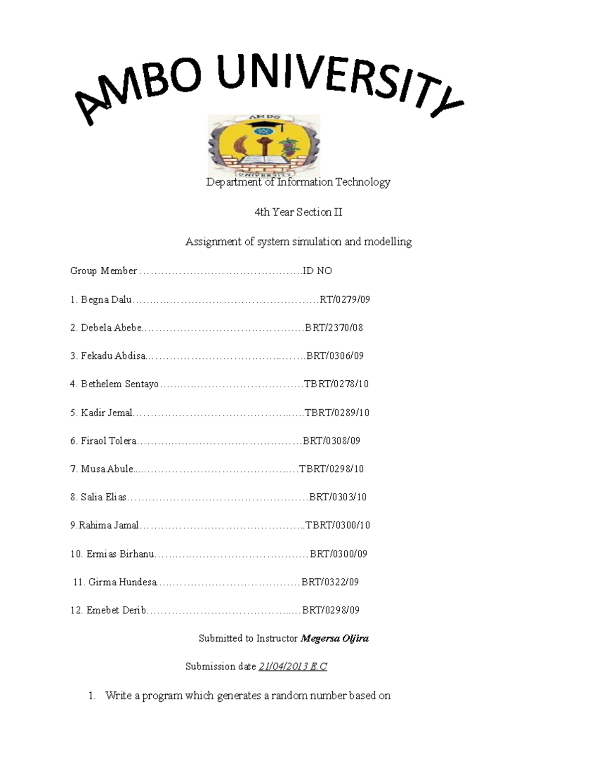 System simulation and modelling assignment - Department of Information Technology 4th Year ...