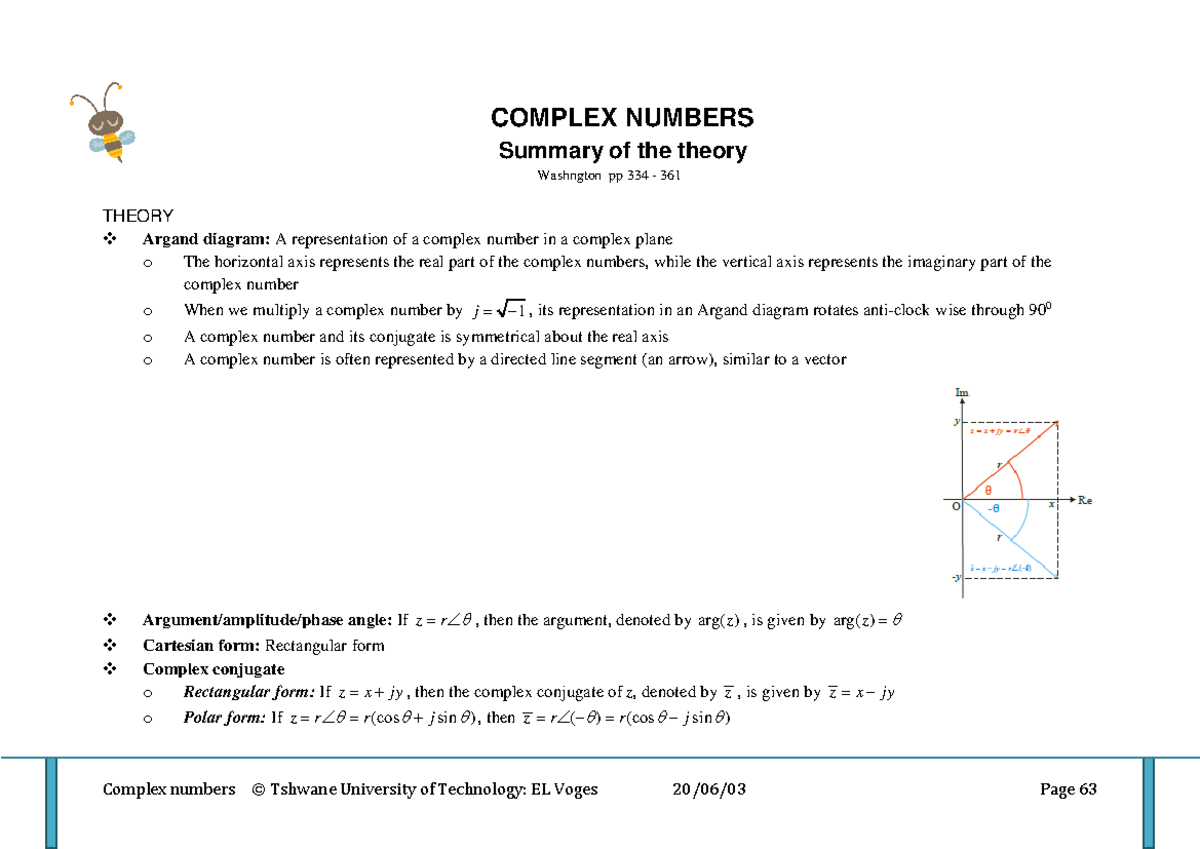 Complex Numbers - COMPLEX NUMBERS Summary of the theory ...