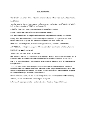 Osteoarthritis - clinical pattern sheet - Condition Osteoarthritis (OA ...