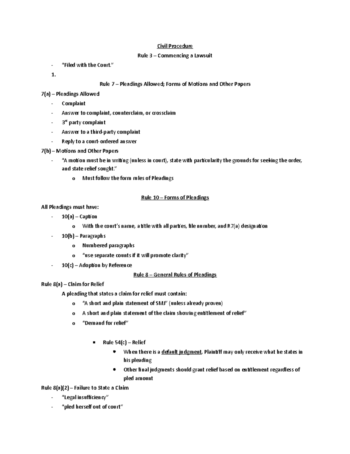 Outline - Civil Procedure Rule 3 – Commencing a Lawsuit - “Filed with ...