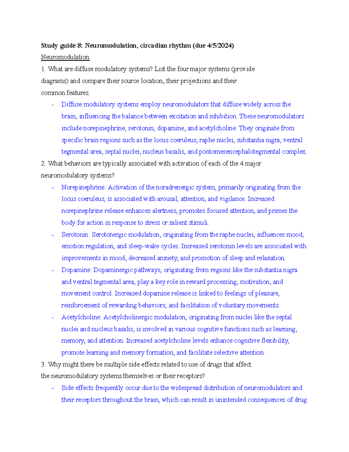 NROS 418 Study Guide 8 - n/a - Study guide 8: Neuromodulation, circadian rhythm (due 4/5/2024 ...