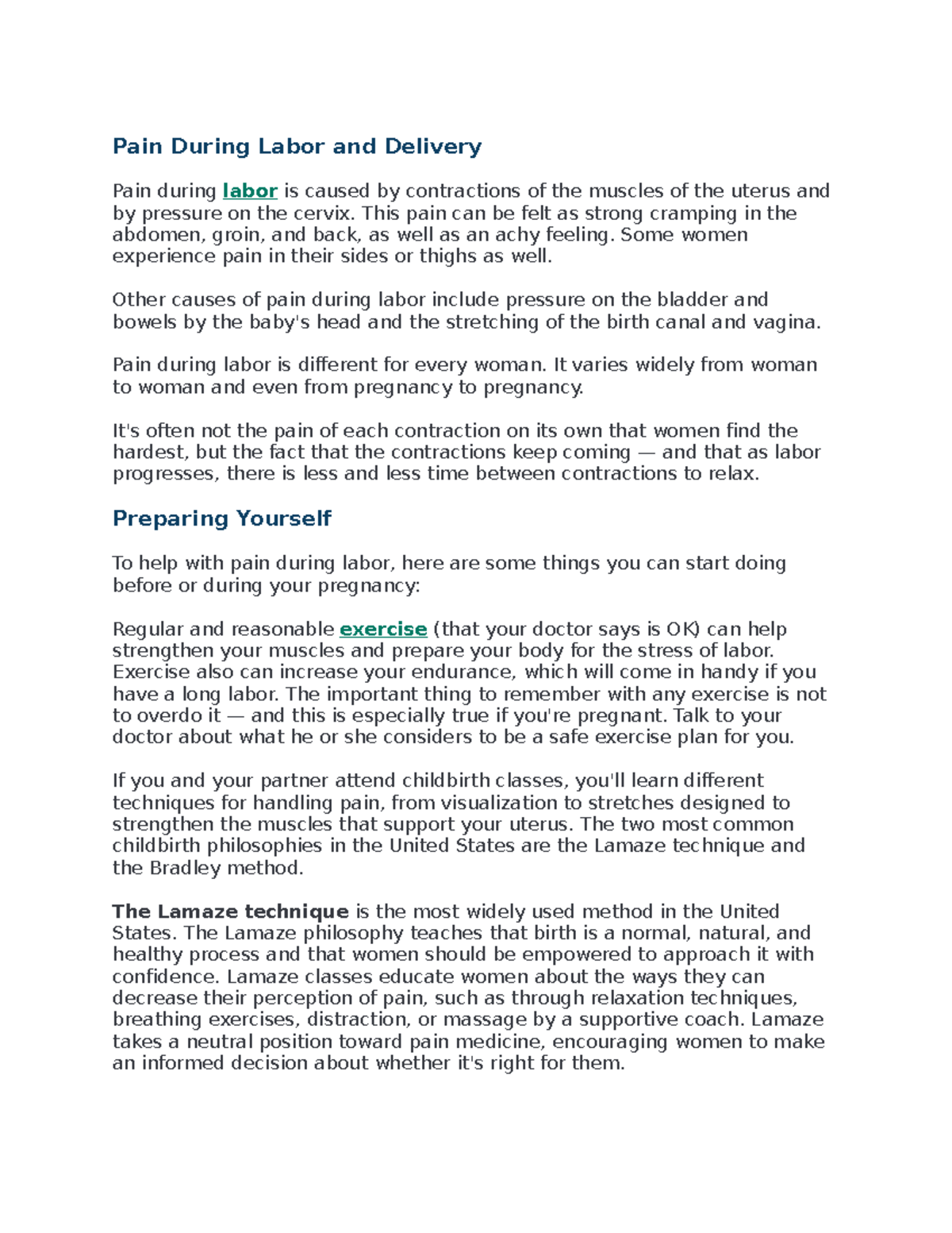 Pain During Labor and Delivery - This pain can be felt as strong ...