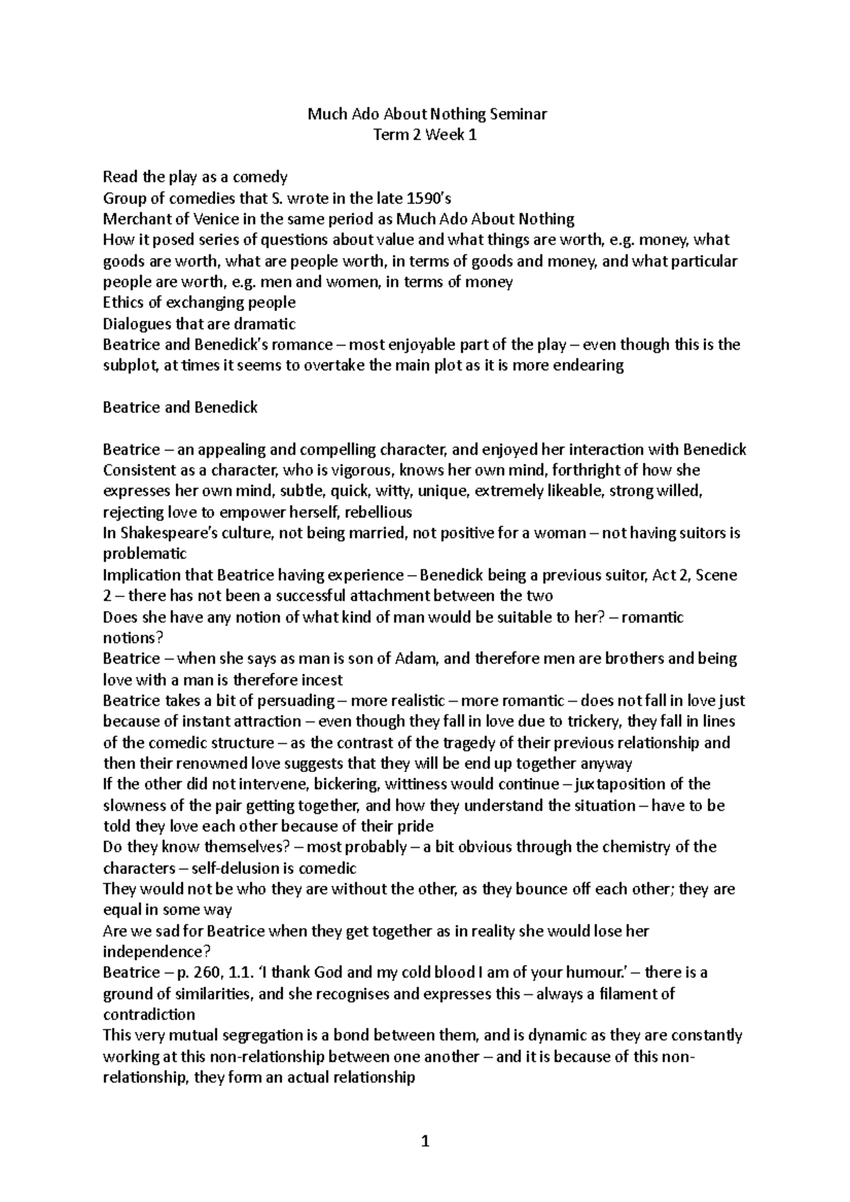 Shakespeare, Much Ado About Nothing - Much Ado About Nothing Seminar ...