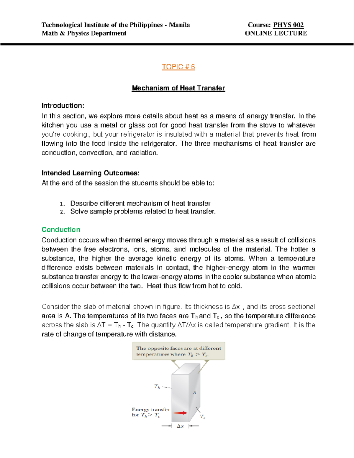 (6) Mechanism of Heat Transfer - Warning: TT: undefined function: 32 Math & Physics Department ...