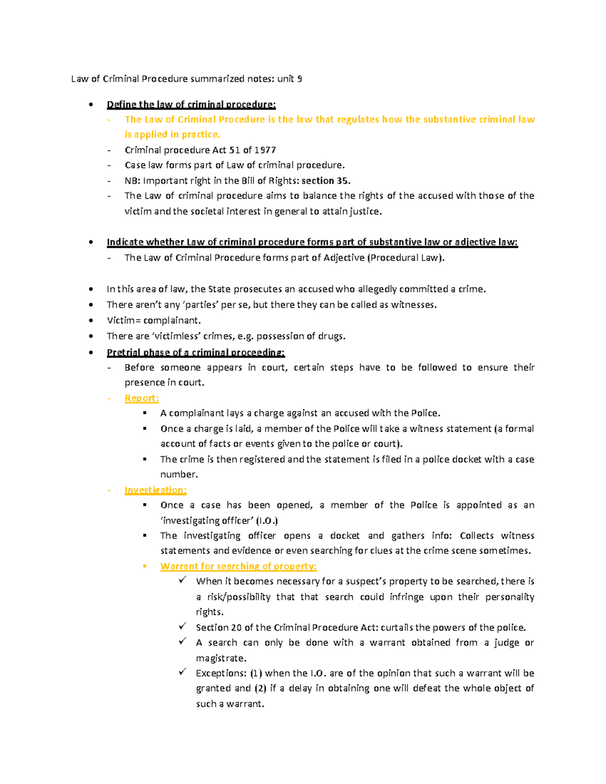 Law Of Criminal Procedure Summarized Notes Criminal Procedure Act 51