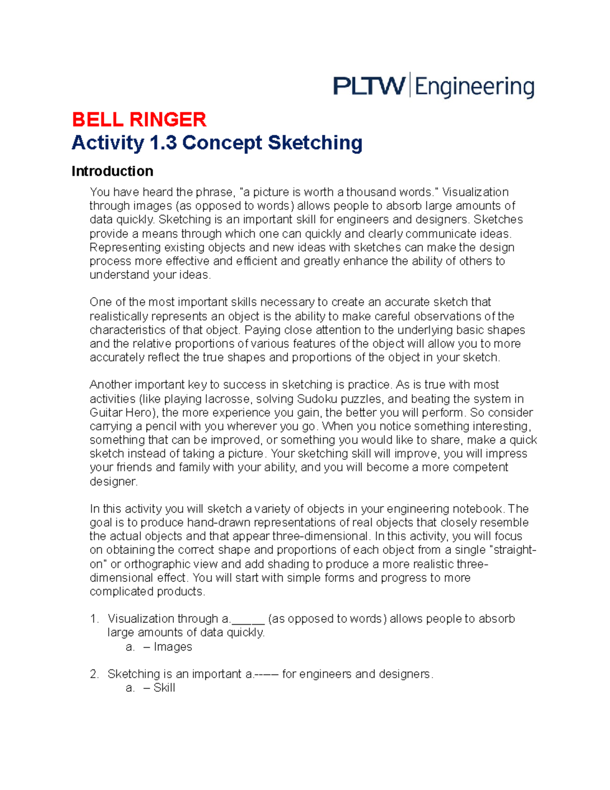 1.3 BELL Ringer - BELL RINGER Activity 1 Concept Sketching Introduction ...