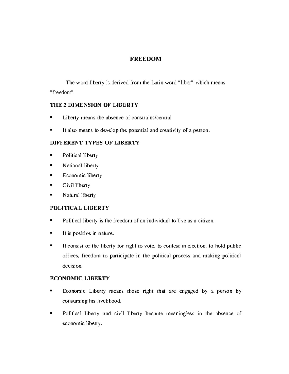 Freedom - 67 CHAPTER - XII FREEDOM The word liberty is derived from the ...