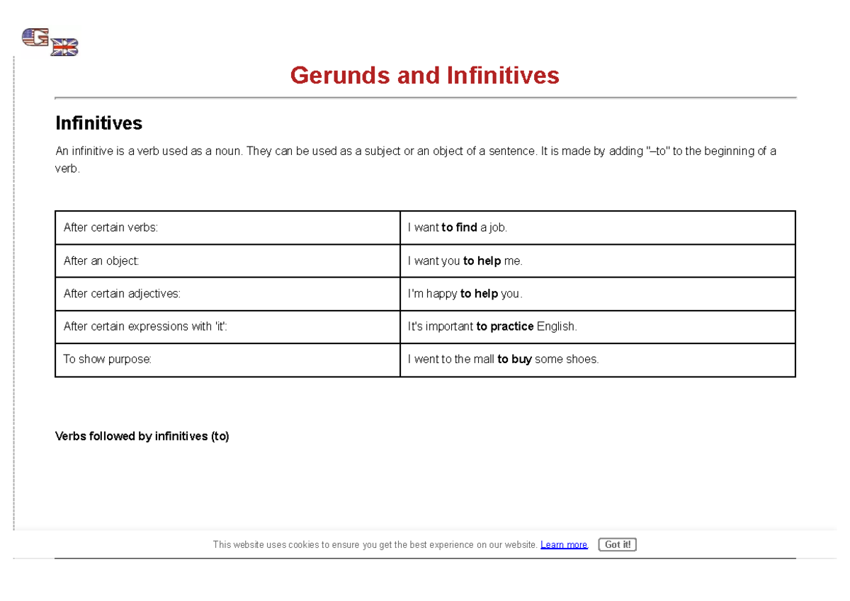 Gerunds and Infinitives - Ing To - Gerunds and Infinitives Infinitives ...