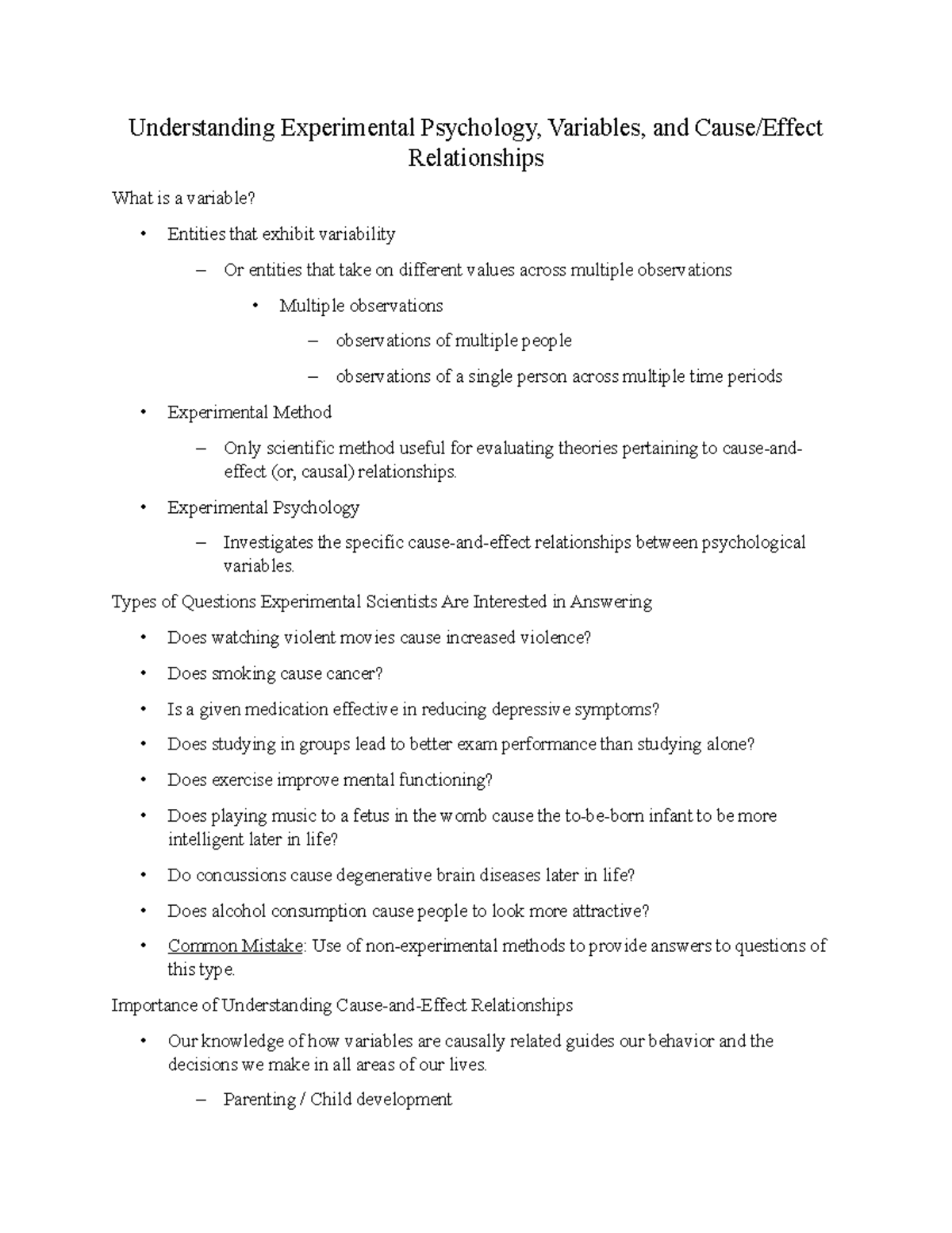 Understanding Experimental Psychology, Variables, and Cause Effect Relationships - Experimental ...