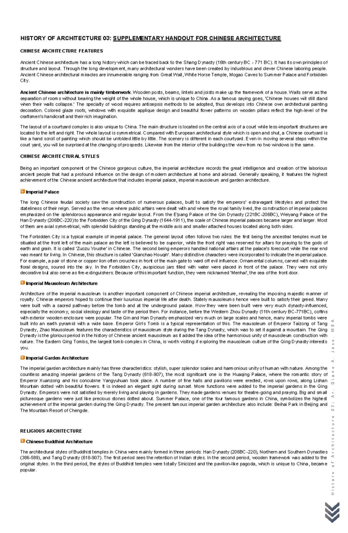 History of Architecture IV - o f A r c h i t e c t u r e 0 3 : A r. D i ...