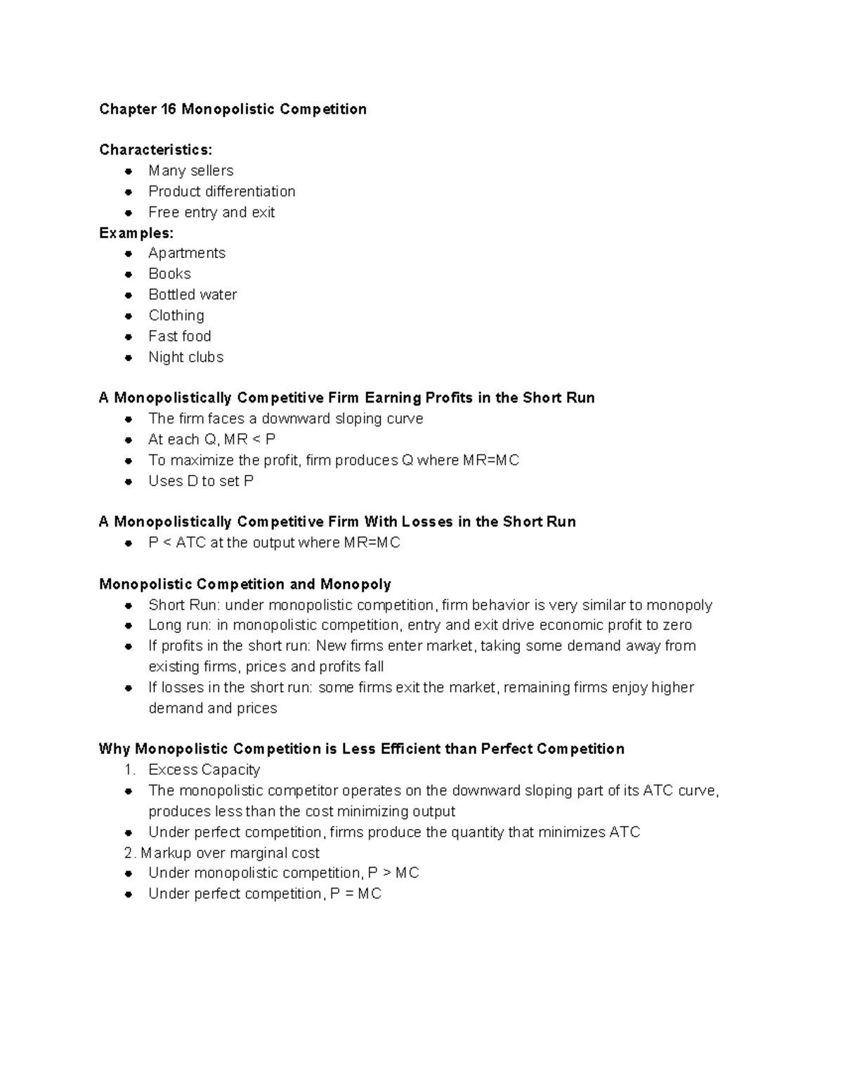 Chapter 16 Monopolistic Competition - Chapter 16 Monopolistic ...