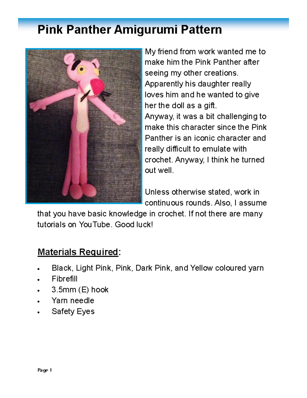 Pink Panther Amigurumi Pattern - My friend from work wanted me to make ...