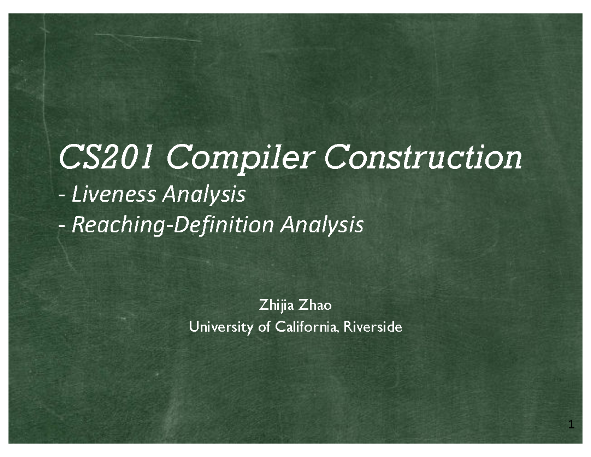 07Live-Reach Def - Lecture notes 7 - CS201 Compiler Construction ...
