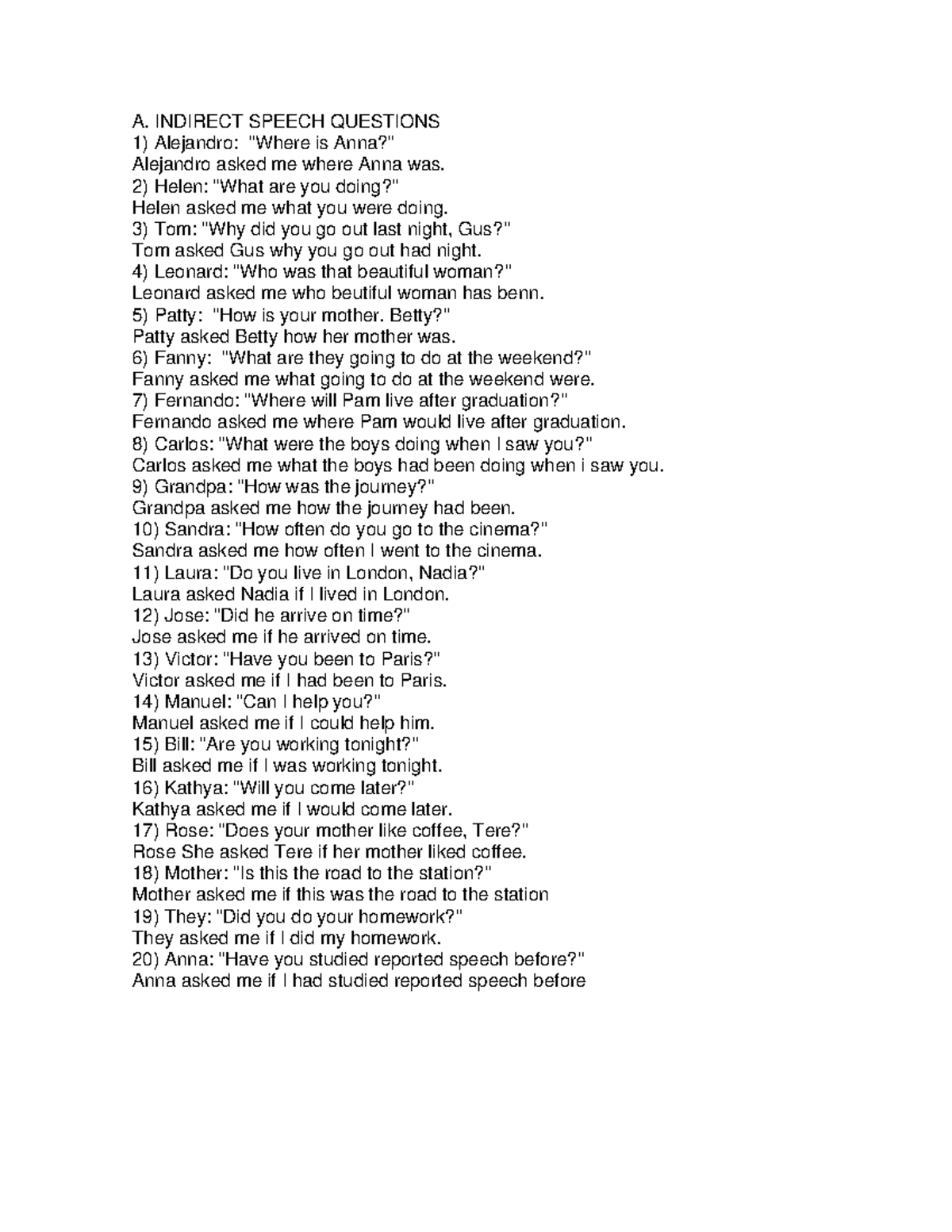Indirect Speech For Questions Warning Tt Undefined Function 32 A Indirect Speech Questions