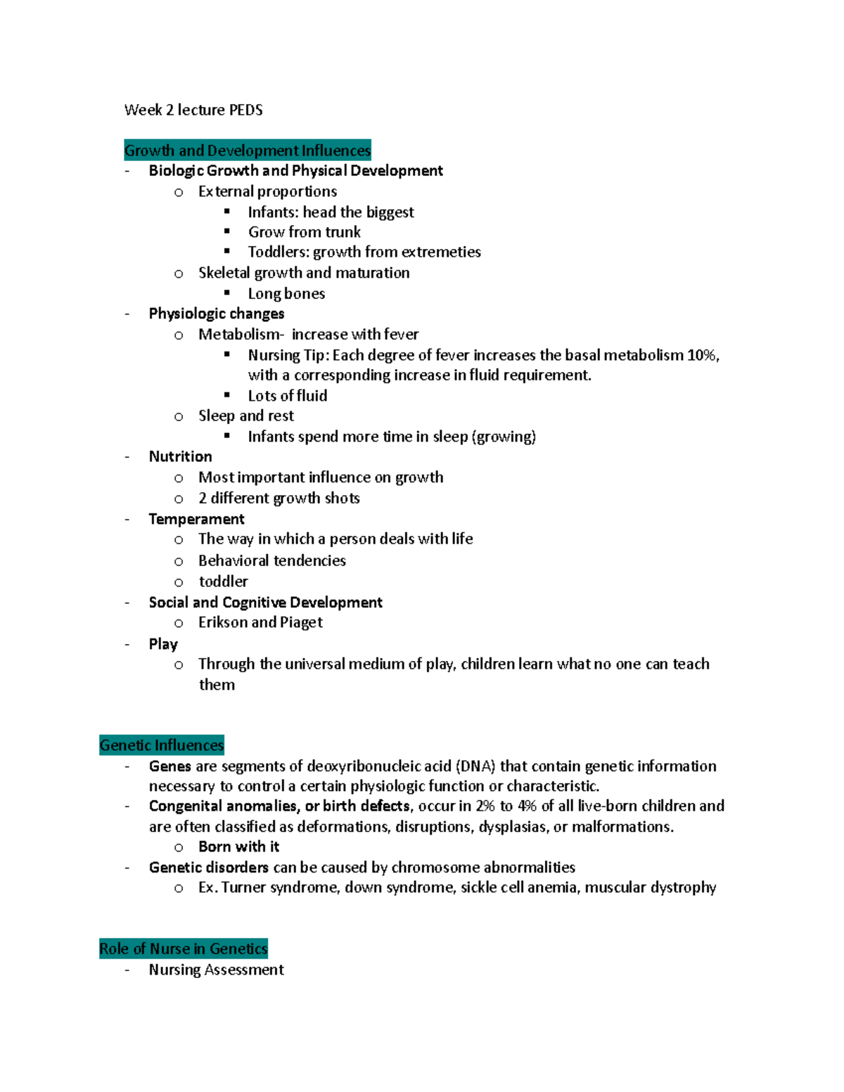 Week 2 lecture PEDS - Week 2 lecture PEDS Growth and Development Influences Biologic Growth and ...