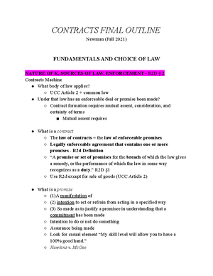 Contracts Outline (Bar exam July 2021) - Contracts Outline I. FORMATION: Offer – Specific terms ...