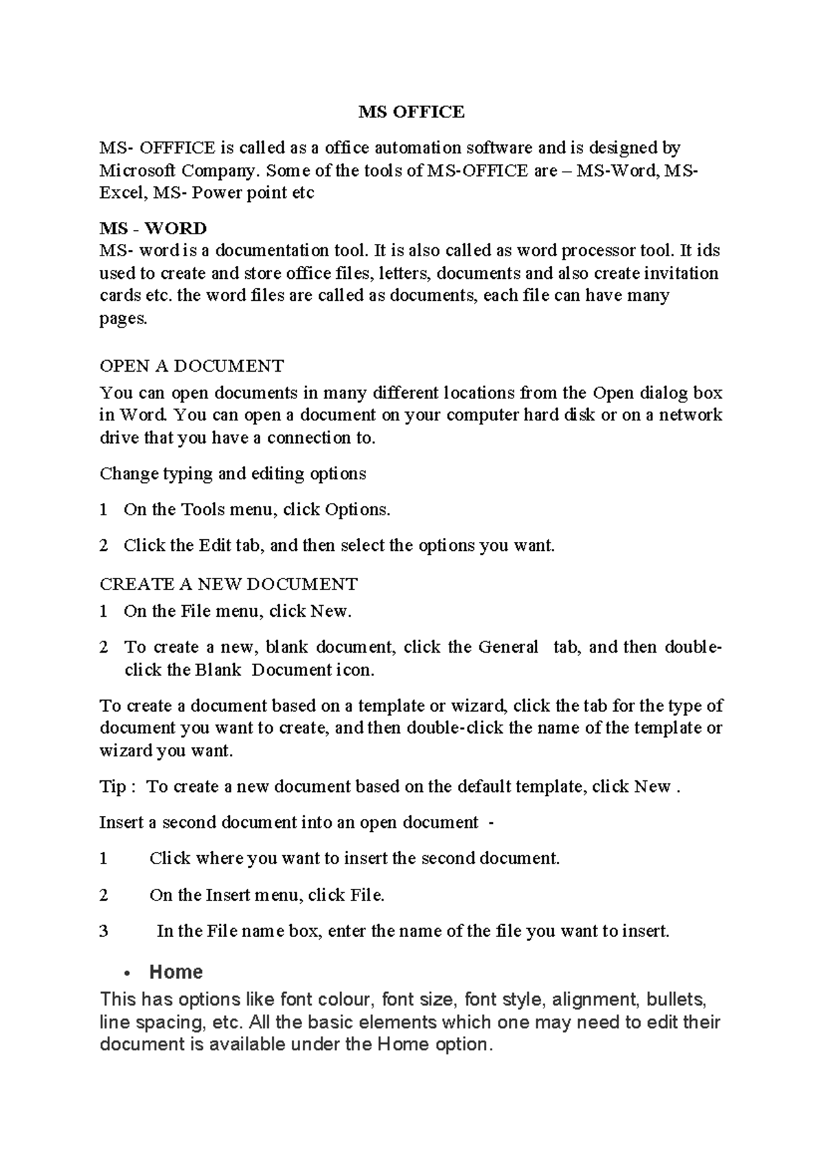 OMT-Notes - MS OFFICE MS- OFFFICE is called as a office automation ...