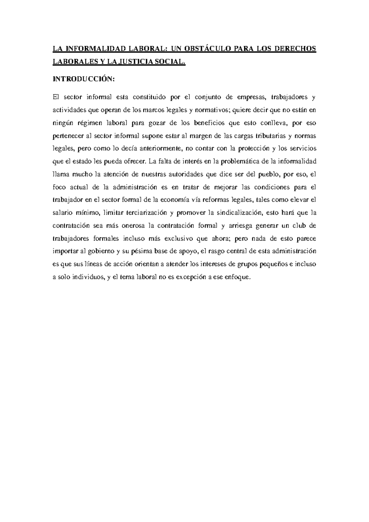 LA Informalidad Laboral-1-4 - LA INFORMALIDAD LABORAL: UN OBSTÁCULO PARA LOS DERECHOS LABORALES ...