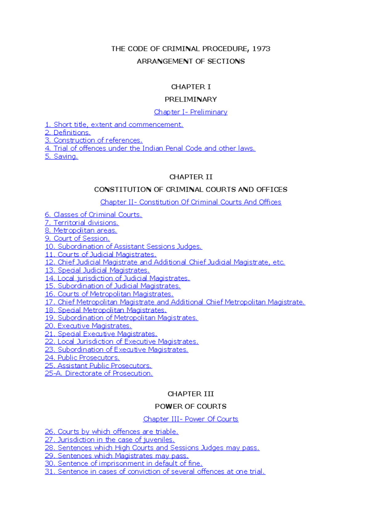 THE CODE OF Criminal Procedure and contents - THE CODE OF CRIMINAL PROCEDURE, 1973 ARRANGEMENT ...