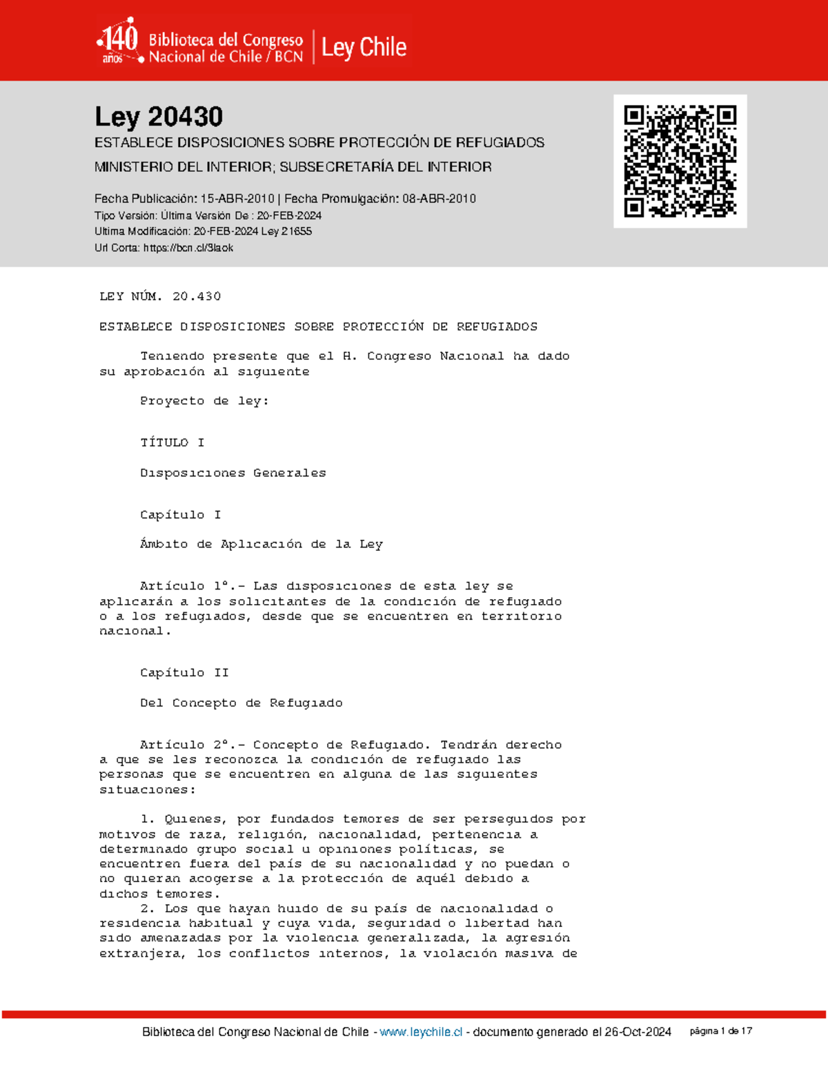Ley-20430 15-ABR-2010 - Ley 20430 ESTABLECE DISPOSICIONES SOBRE ...
