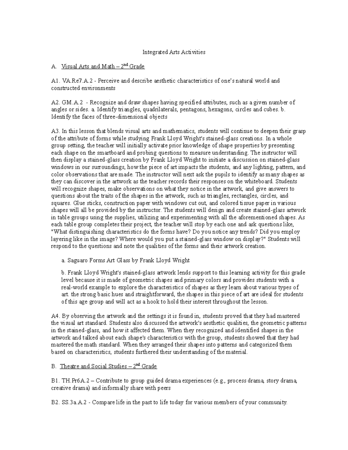 Task 1 - Task Passed - Integrated Arts Activities A. Visual Arts and ...