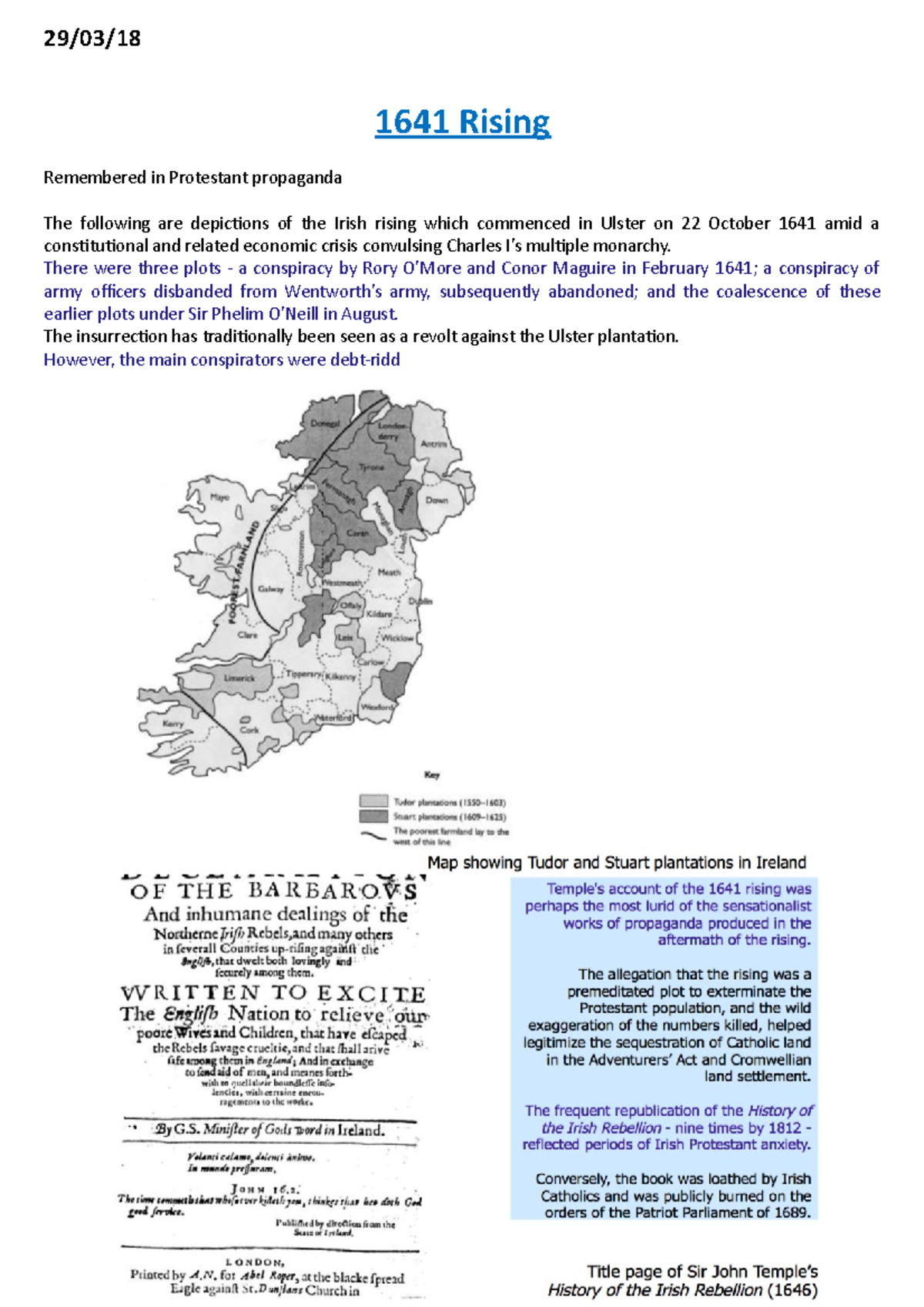 1641 Rising - Cours civilisation irlandaise période du 17ieme siècle ...