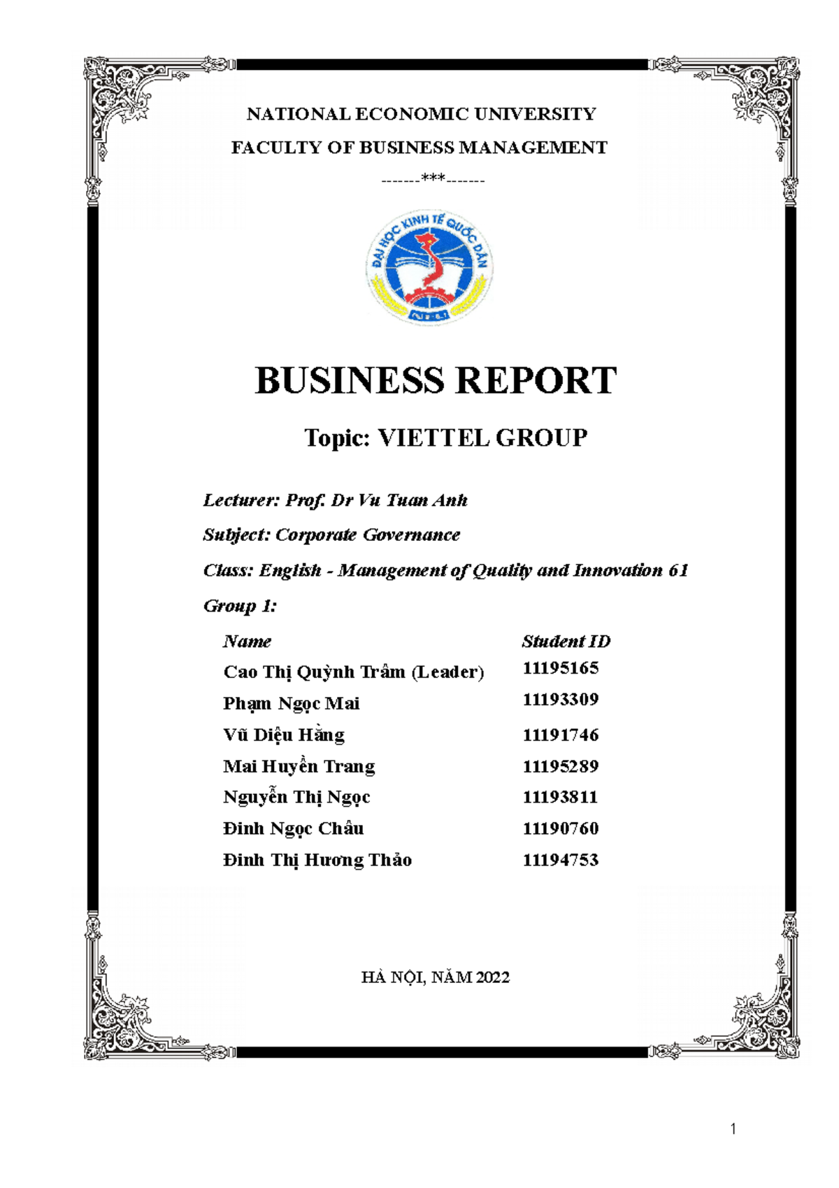 Corporate Government - NATIONAL ECONOMIC UNIVERSITY FACULTY OF BUSINESS ...