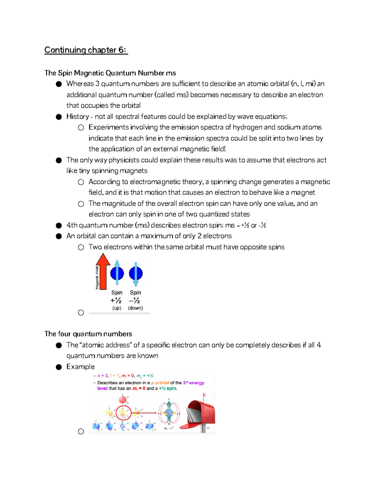 Chem final exam notes - Continuing chapter 6: The Spin Magnetic Quantum ...