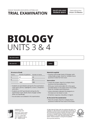 VCAA biology 2022 sample exam - S A M P L E BIOLOGY Written examination ...