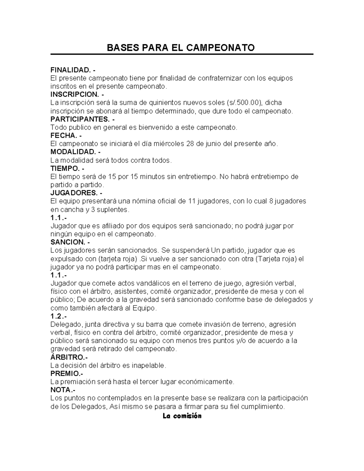 Bases PARA EL Campeonato - BASES PARA EL CAMPEONATO FINALIDAD. - El ...