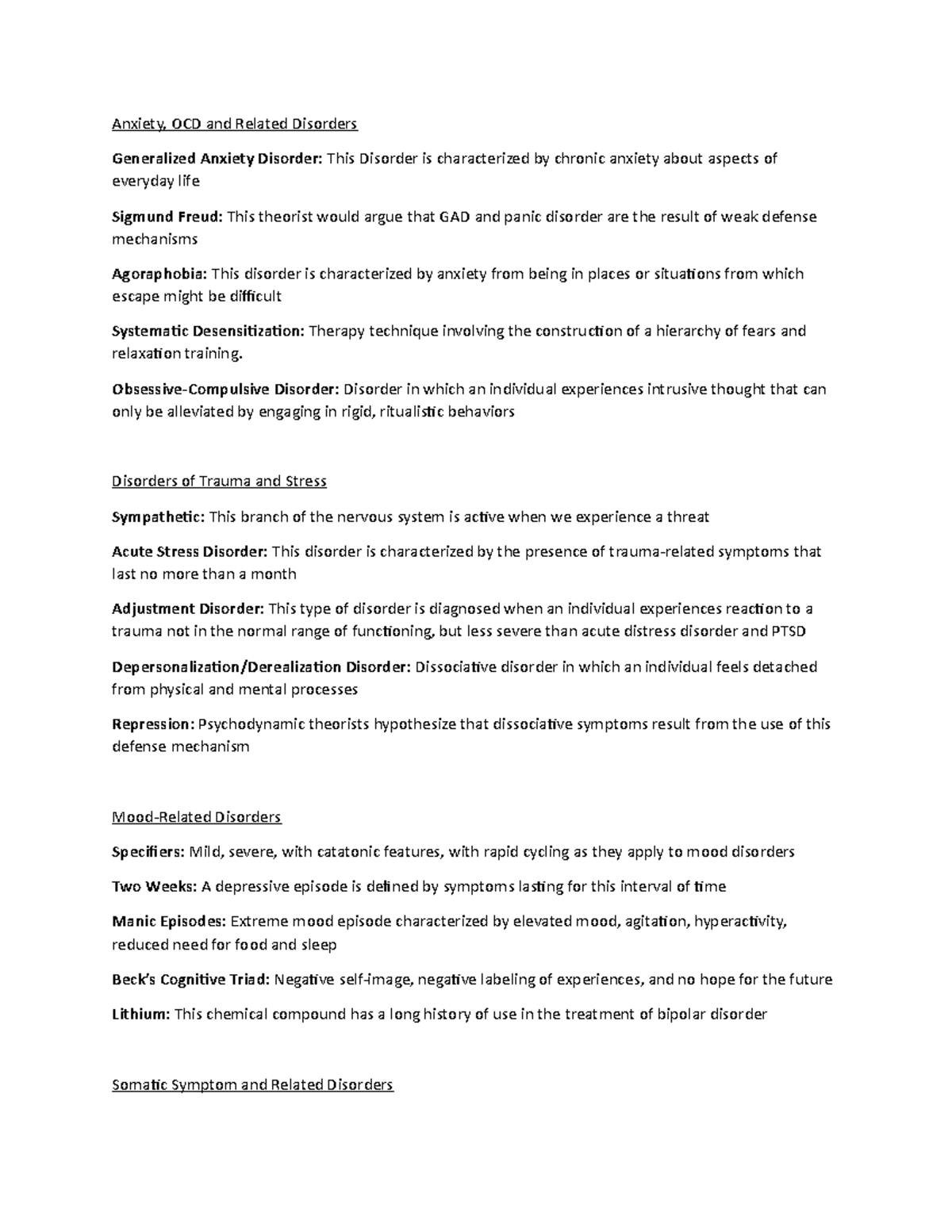 Abnormal Psychology Exam 2 Study Guide - Anxiety, OCD and Related ...