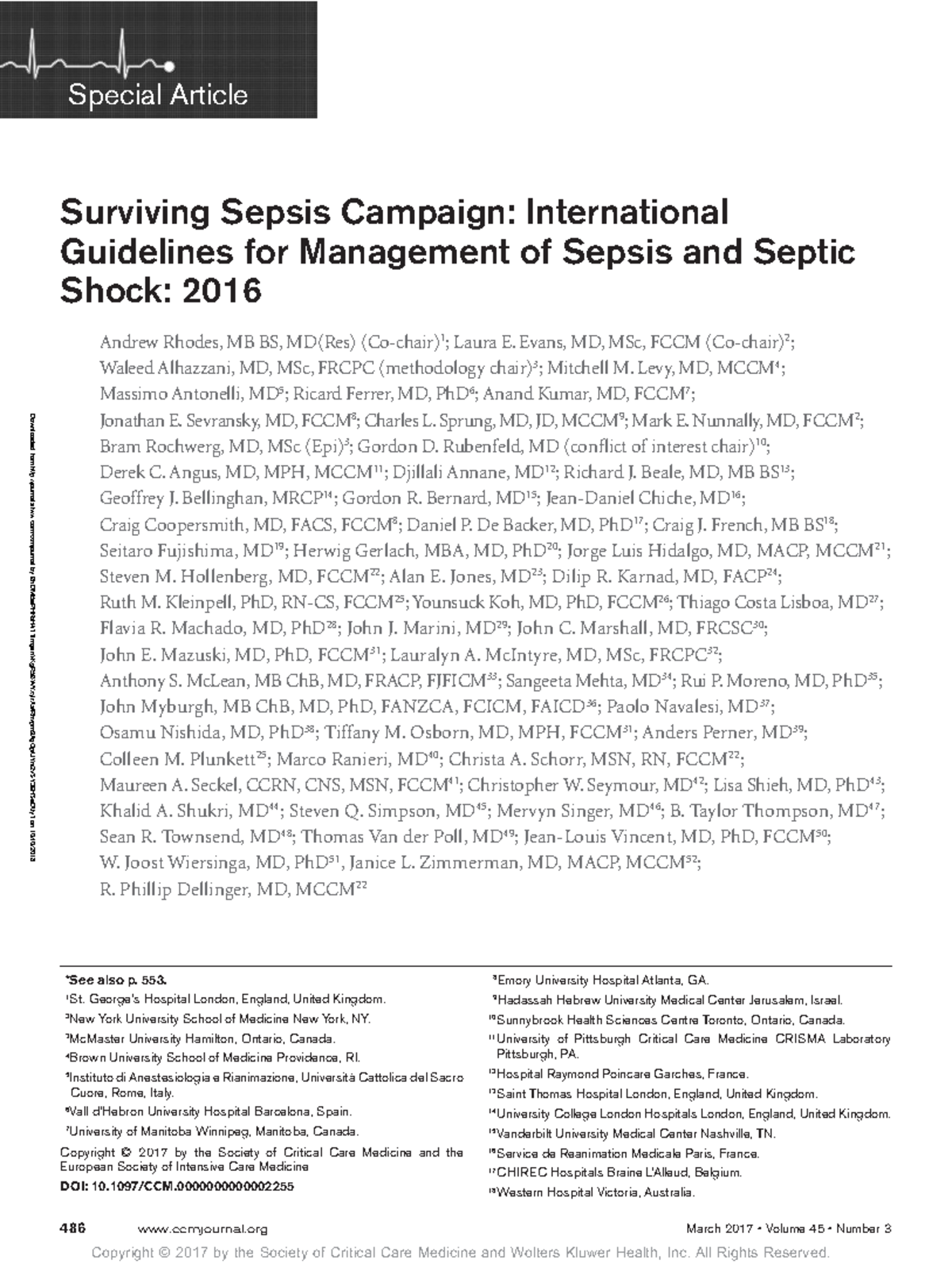Surviving Sepsis Campaign International Guidelines for Management of ...