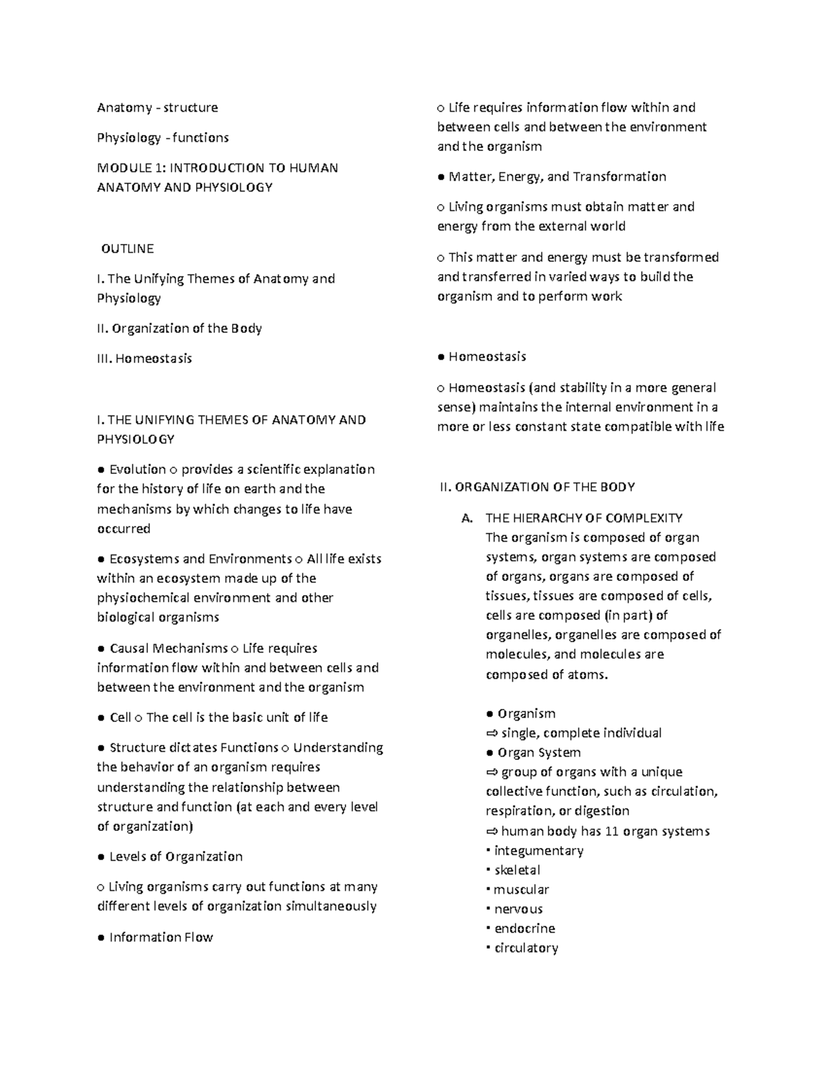 Anaphy Lesson 1 Summary - Human Anatomy & Physiology - Studocu