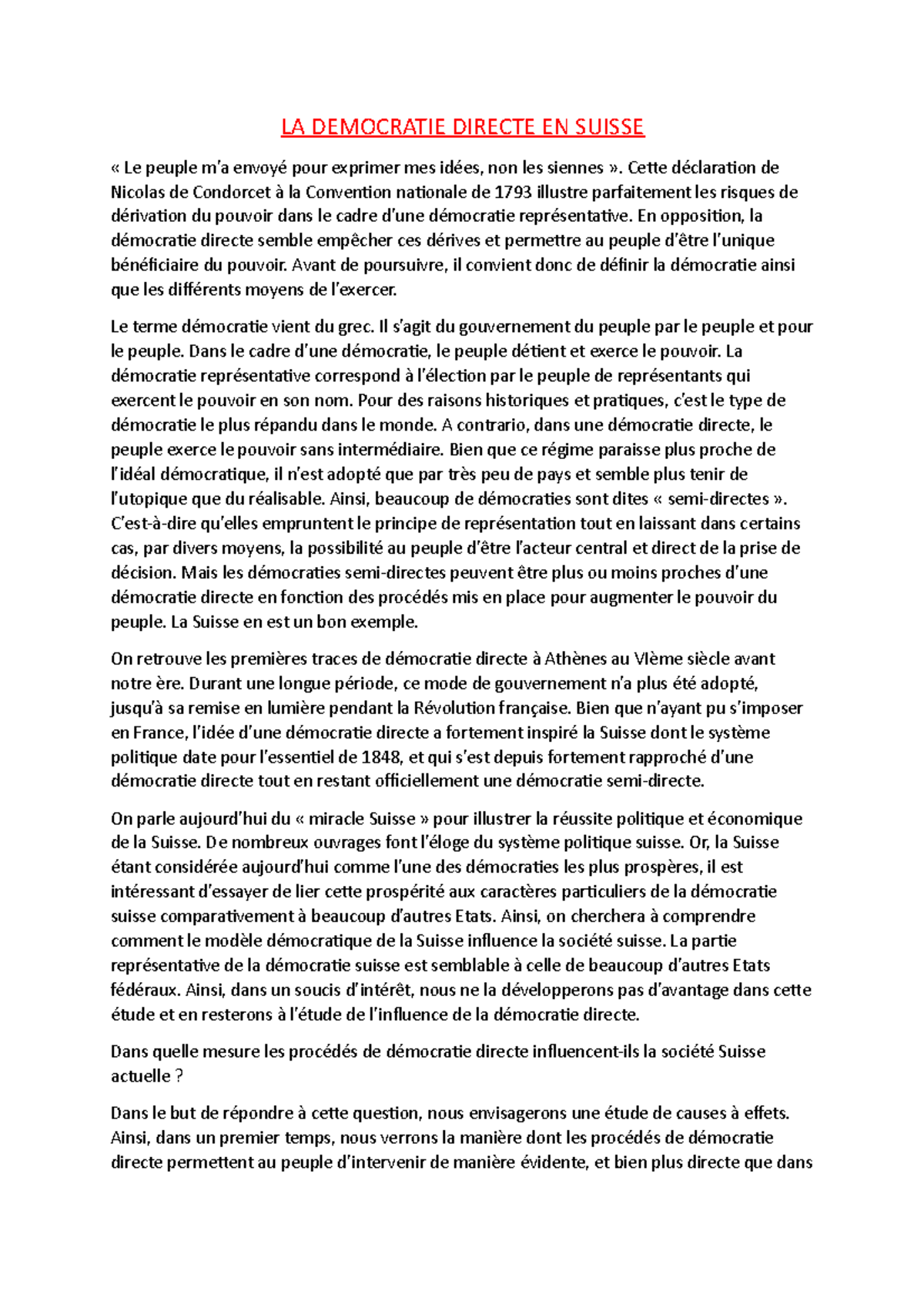 La démocratie directe en Suisse - LA DEMOCRATIE DIRECTE EN SUISSE « Le ...