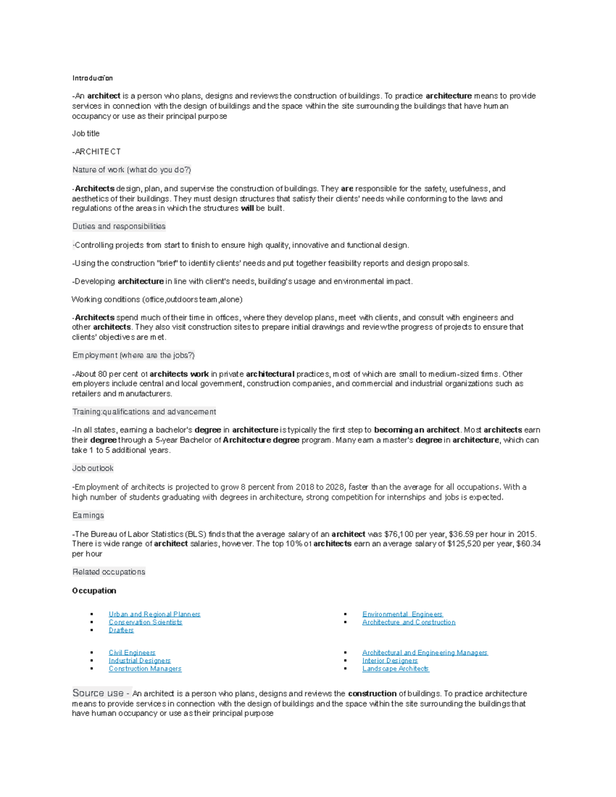 Career - Introduction -An architect - Studocu