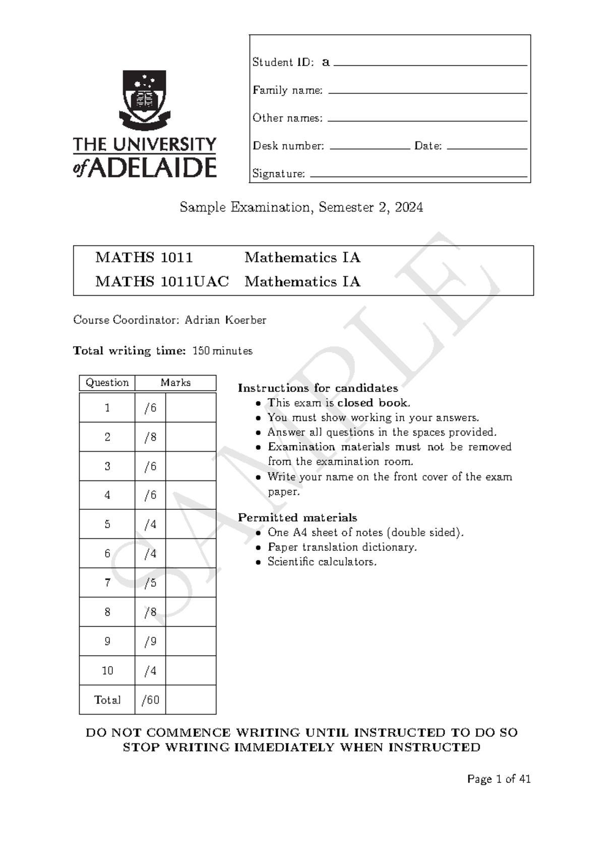 Maths IA Sample Solutions - SAMPLE Student ID: a Family name: Other ...