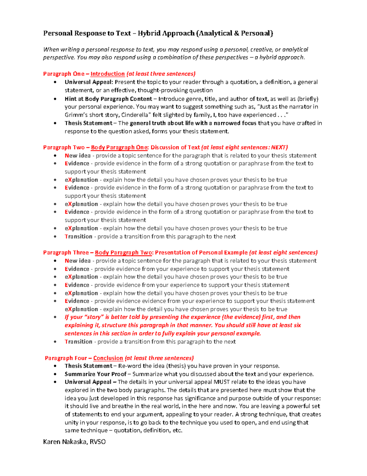 Prt hybrid - amazing - Karen Nakaska, RVSO Personal Response to Text ...