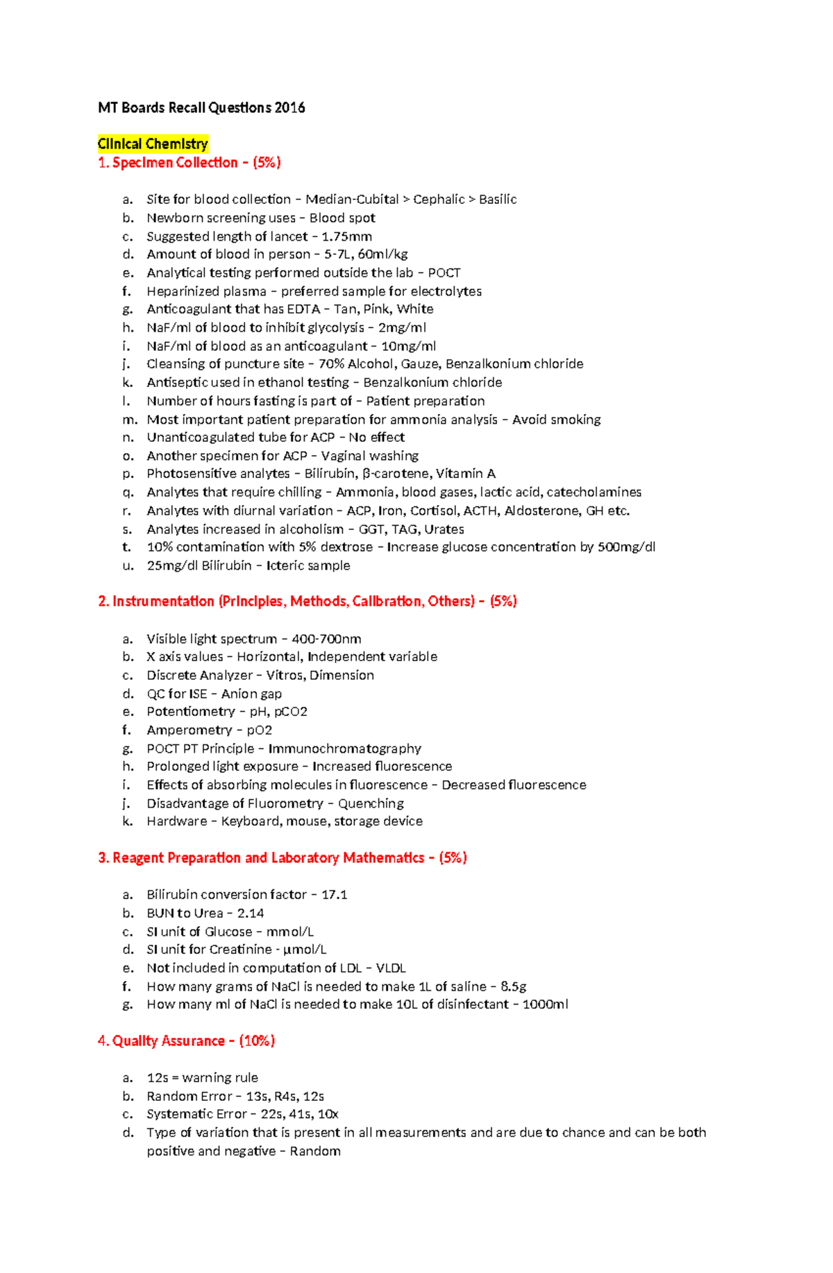 Medical Technology Board Examination Review Notes Recalls 2016 ...