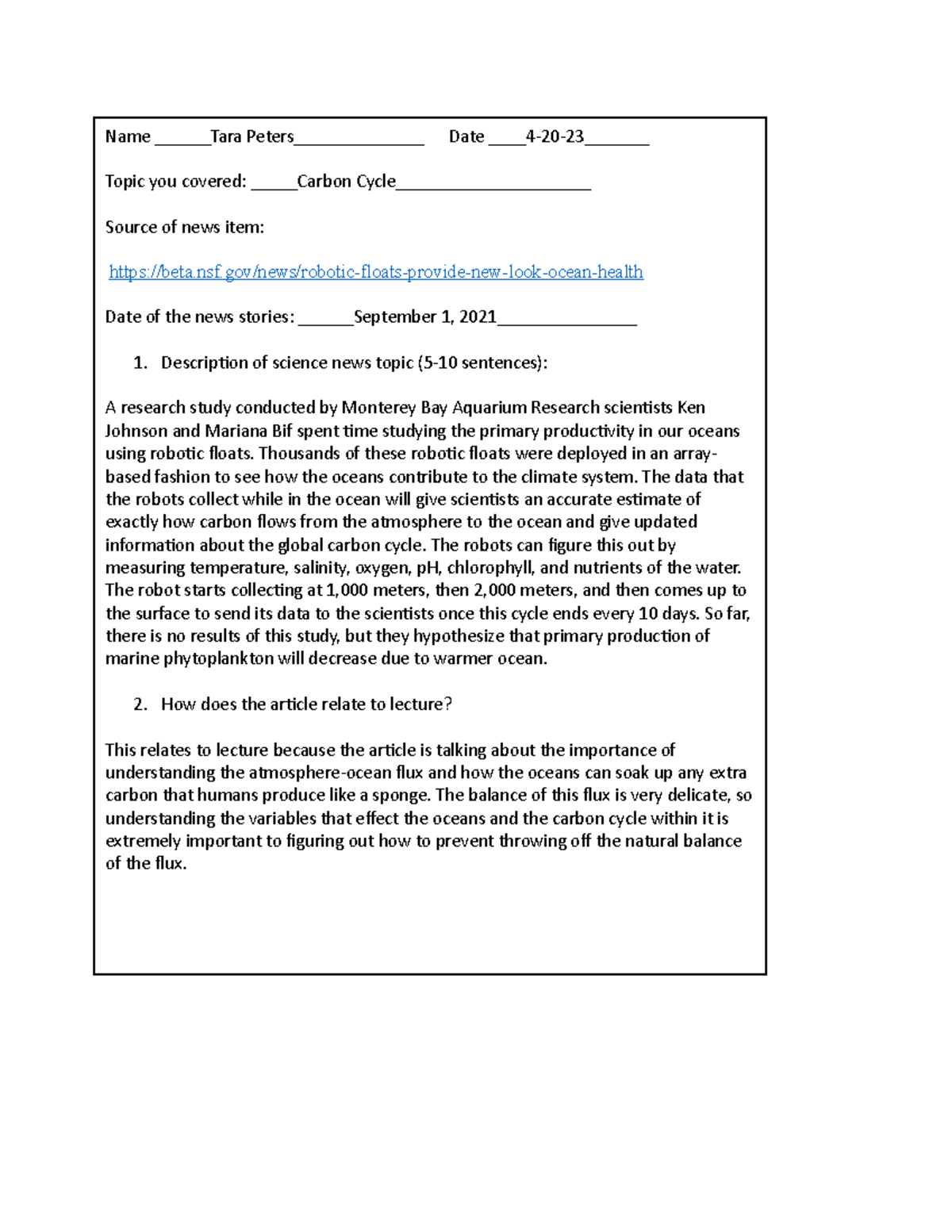 BIO 213- Current Event 2 - Name Tara Peters________ Date 4-20-23 ...