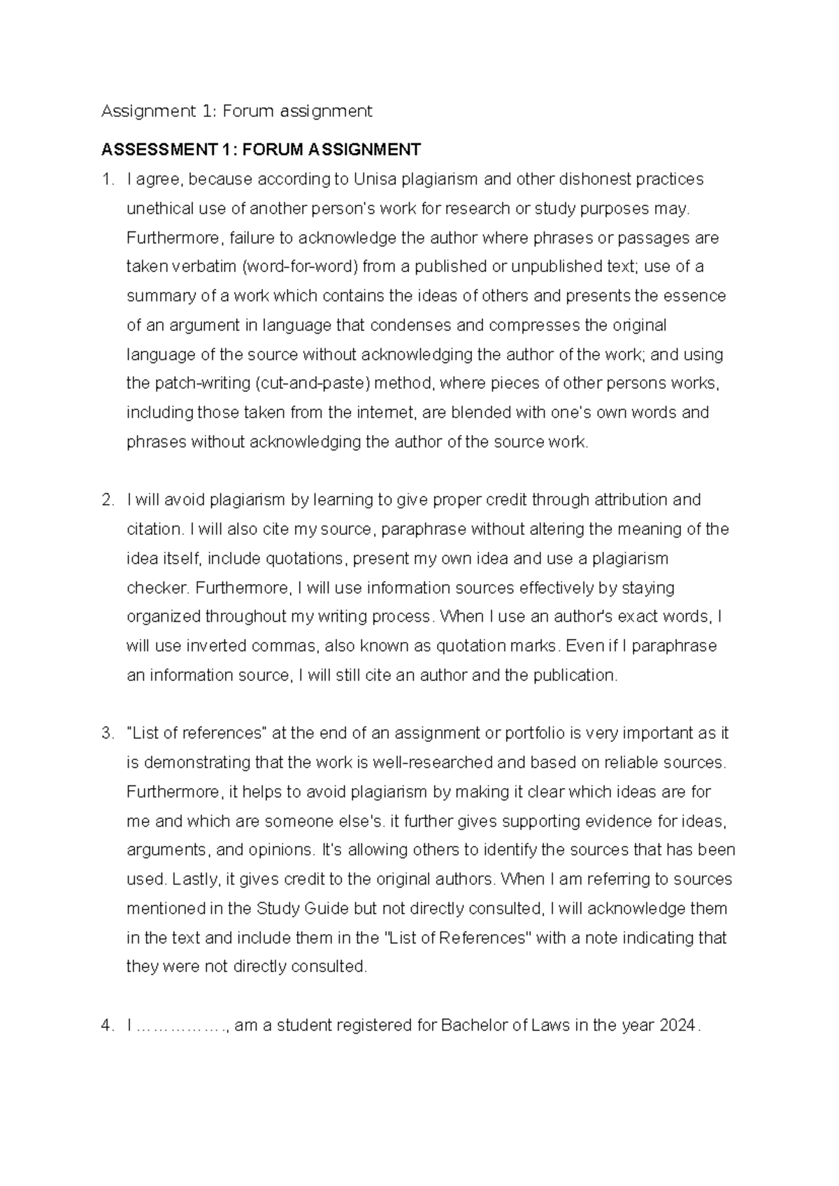 SDJ1501 - Assignment 1 - 2024 - Marked - Assignment 1: Forum assignment ...