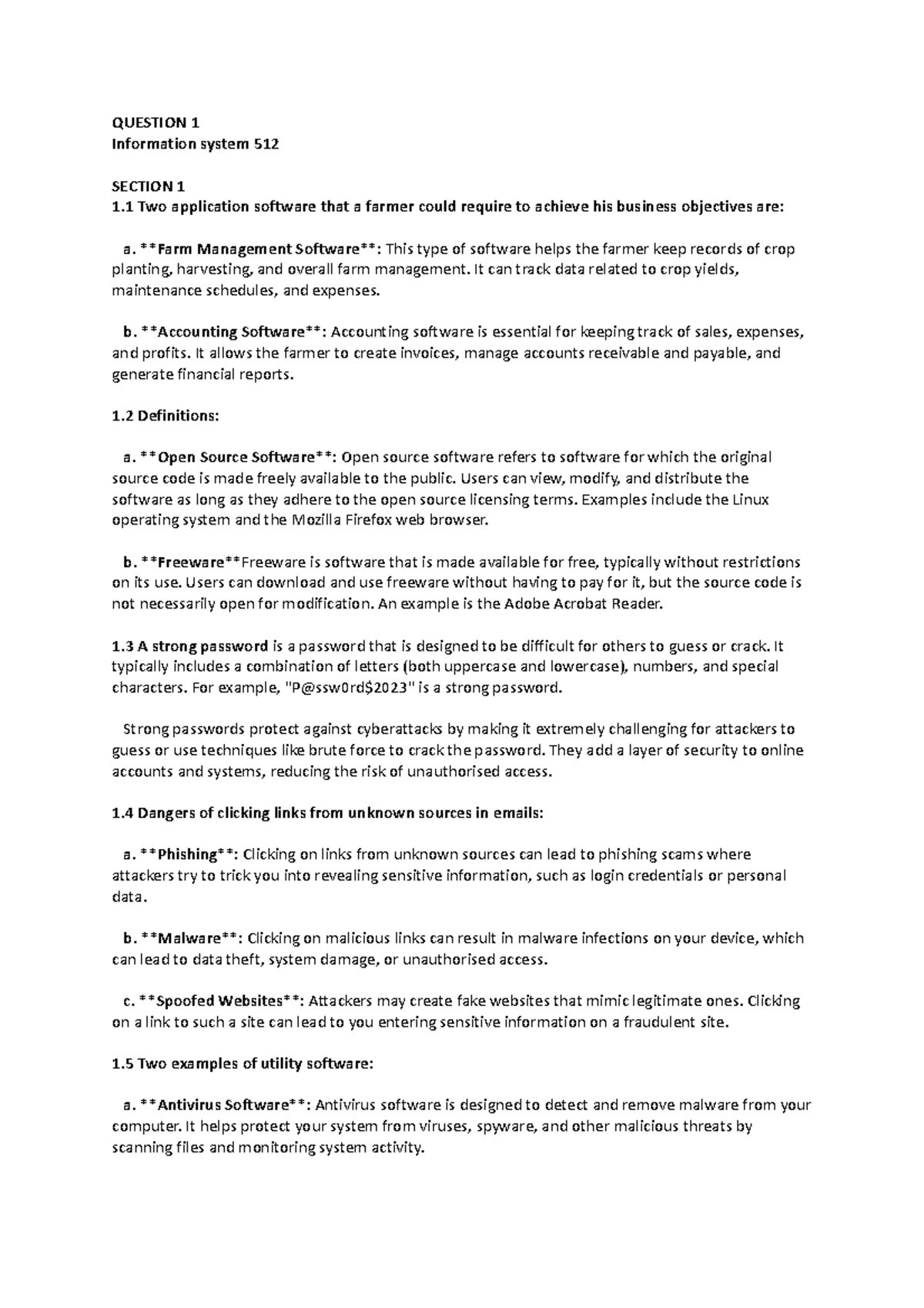 Information system 512 - QUESTION 1 Information system 512 SECTION 1 1 ...