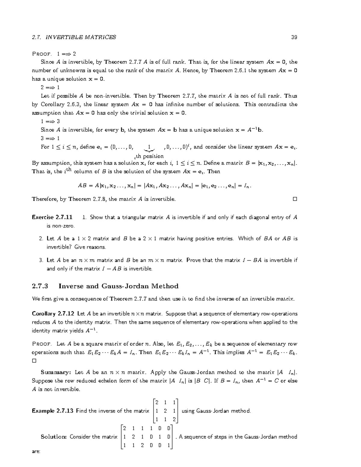 Maths page 4 - 2. INVERTIBLE MATRICES 39 Proof. 1 =ó 2 SinceAis ...