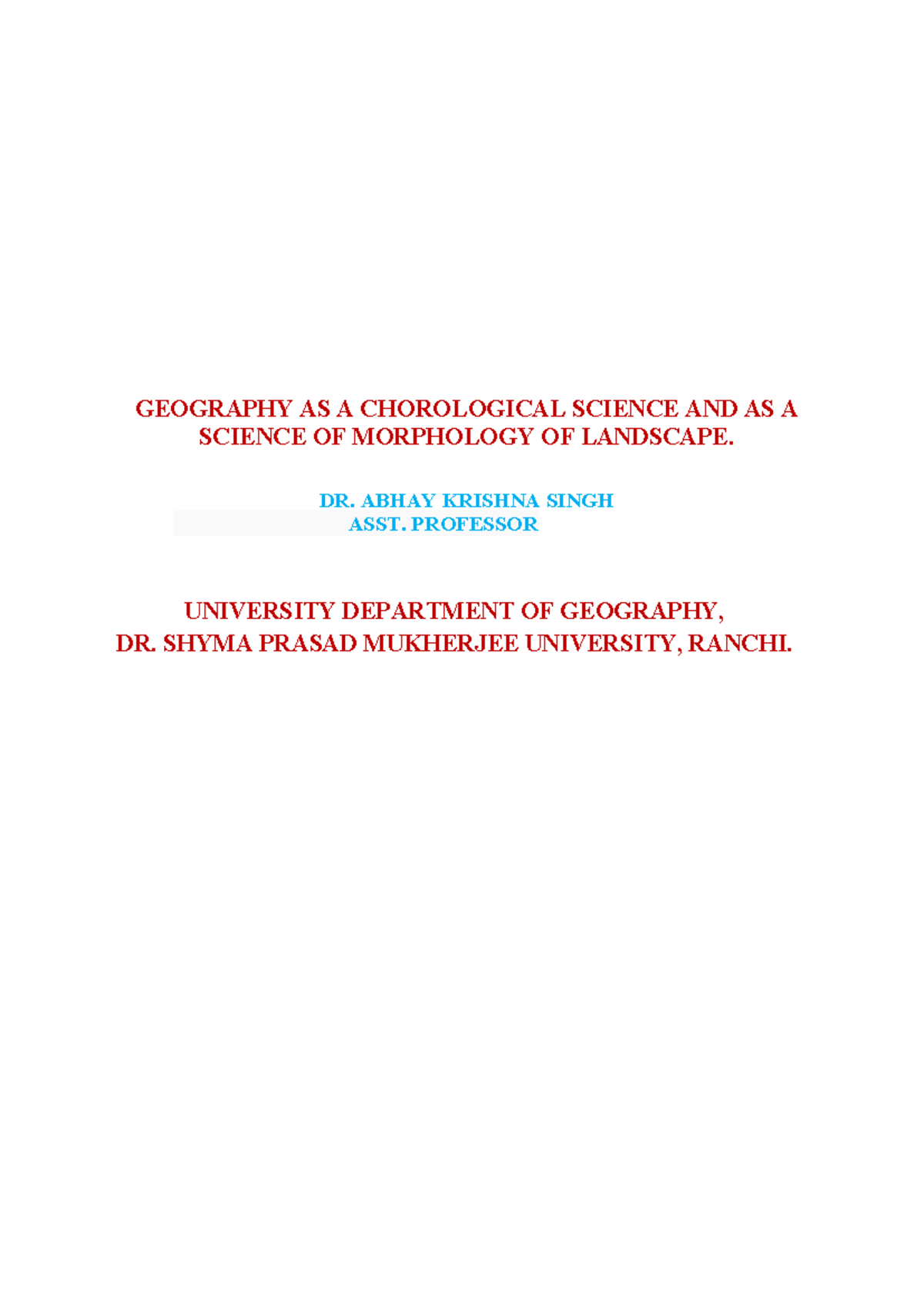GEO1 - Yes - GEOGRAPHY AS A CHOROLOGICAL SCIENCE AND AS A SCIENCE OF ...