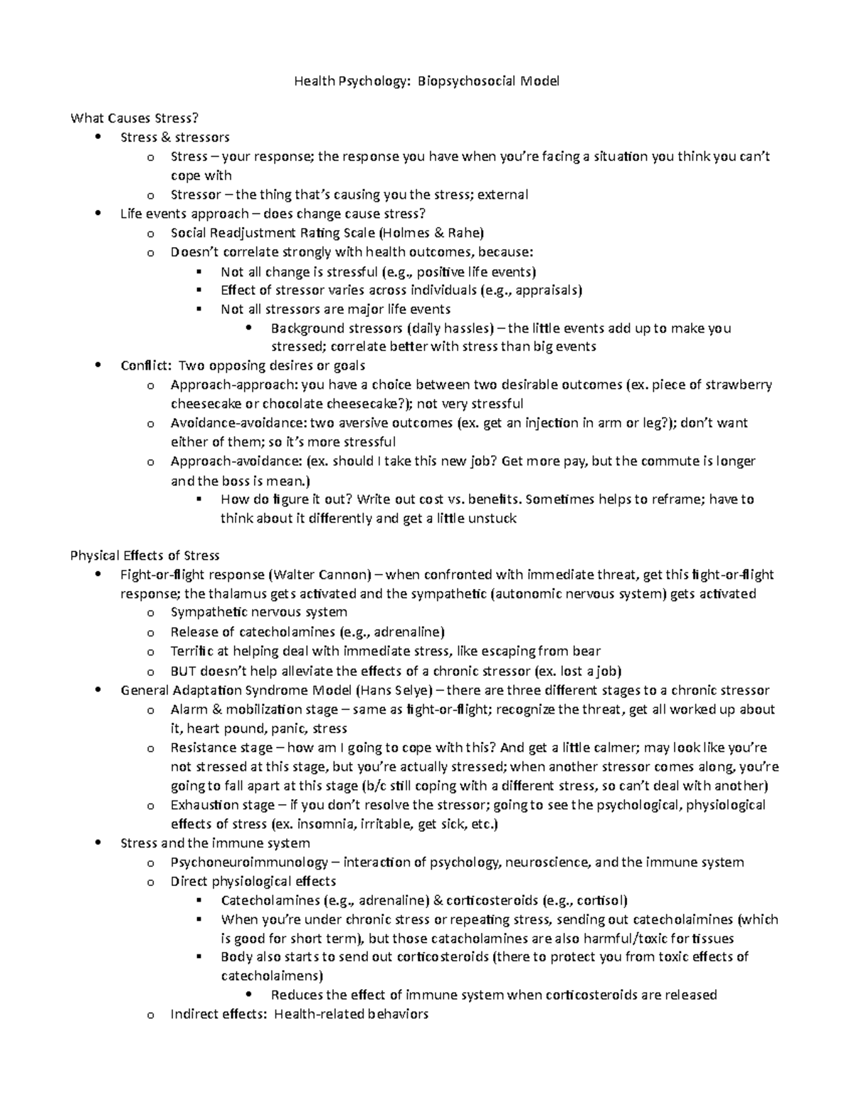 Health Psychology Notes - Health Psychology: Biopsychosocial Model What ...