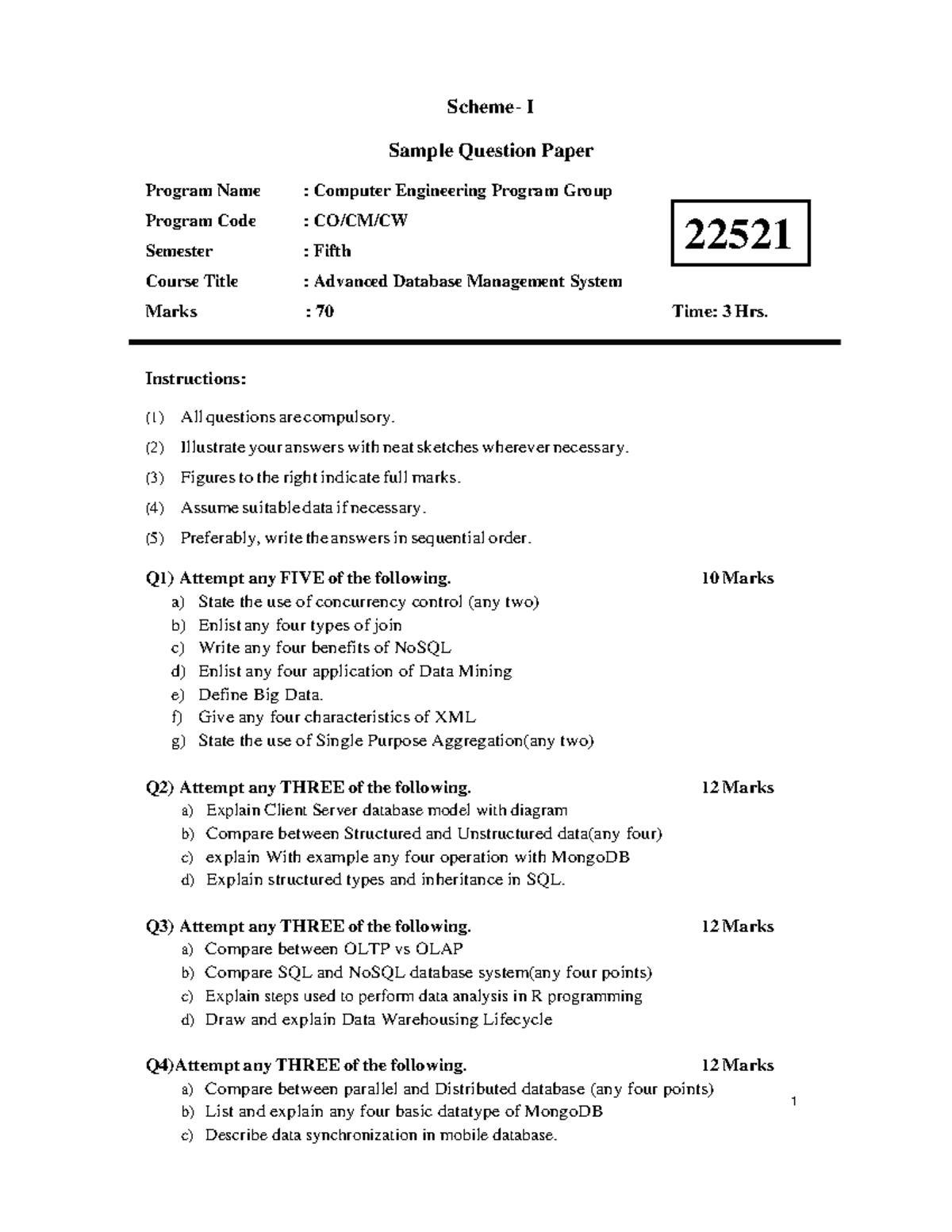 Sample - 1 Scheme- I Sample Question Paper Program Name : Computer ...